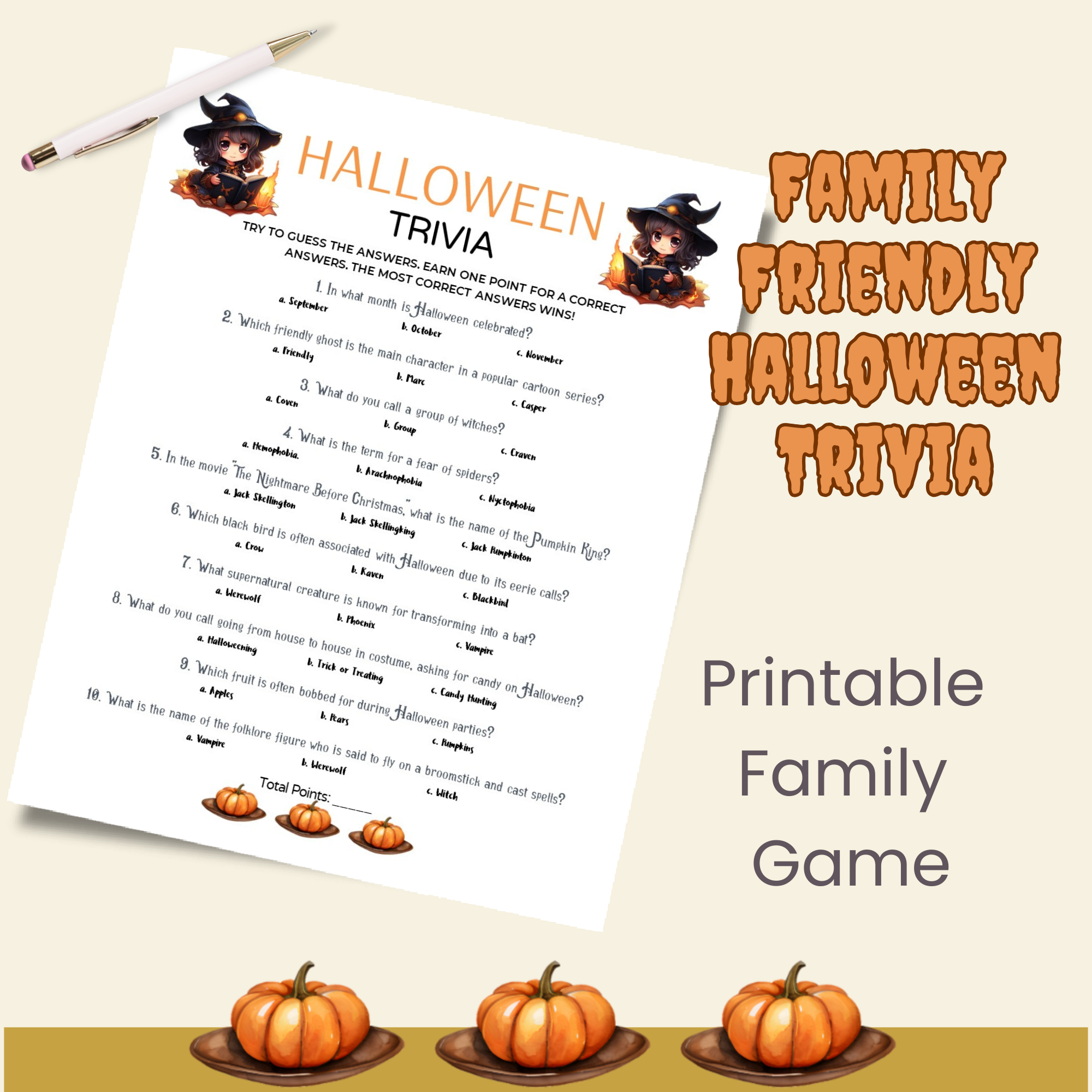 Family Friendly Halloween Trivia Printable Game – Lori Winslow Designs